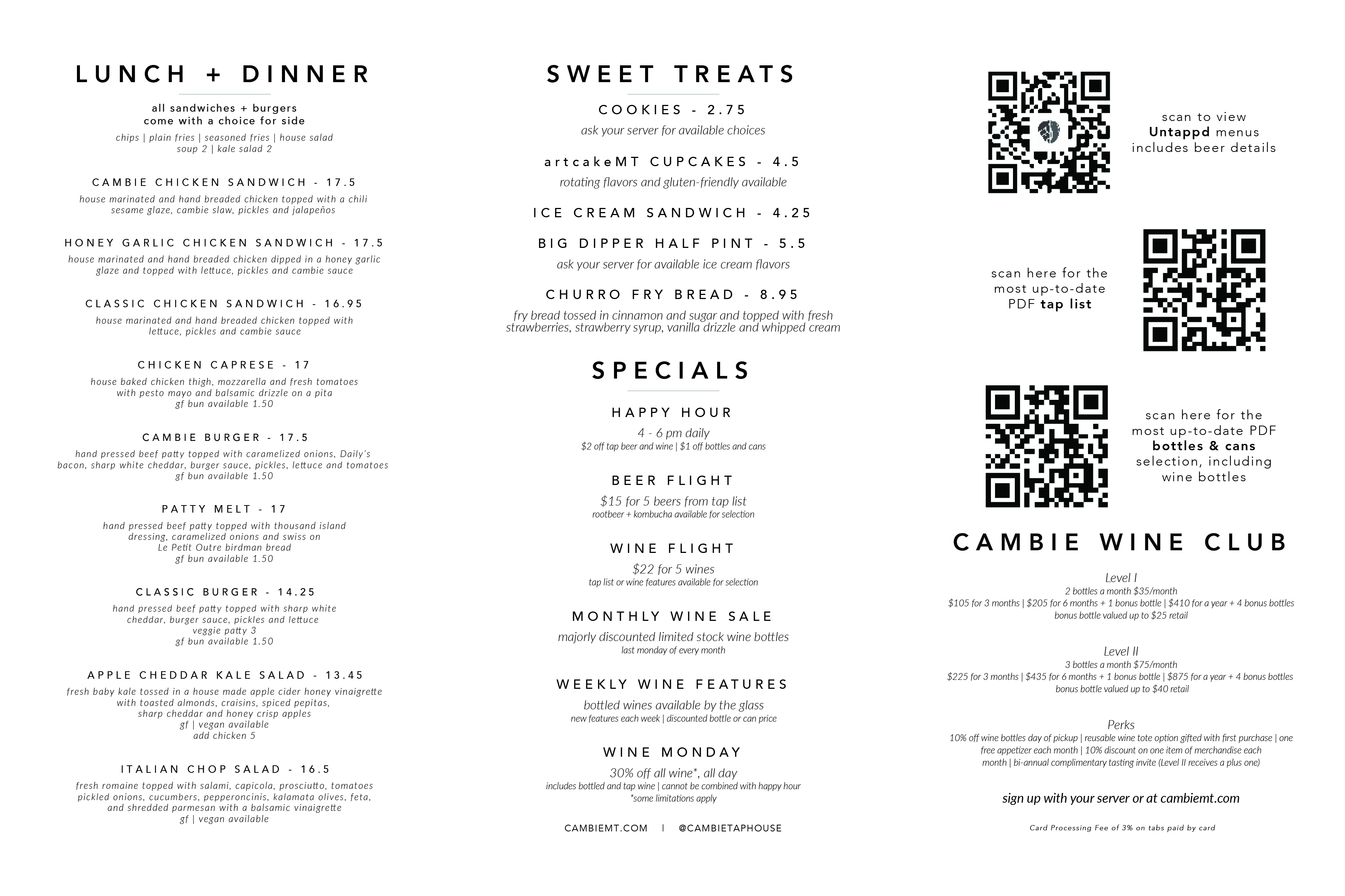 Cambie Taphouse + Coffee - Food Menu